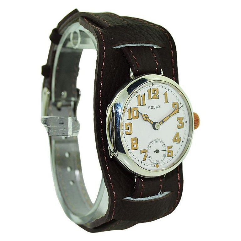 Rolex Sterling Silver Military Campaign Style Watch with Enamel Dial ...
