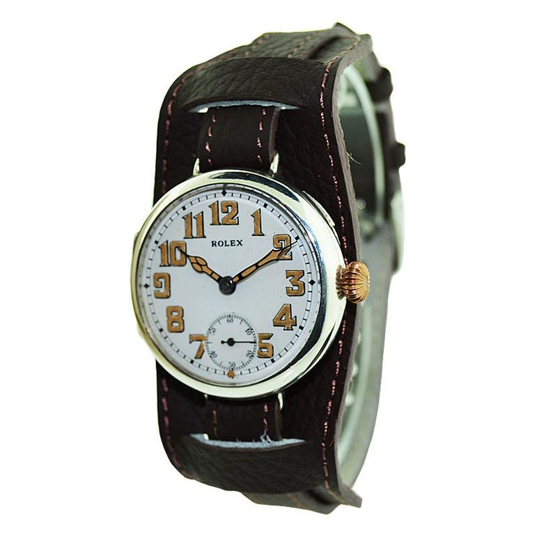 Rolex Sterling Silver Military Campaign Style Watch with Enamel Dial ...