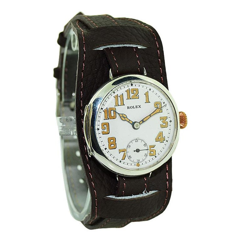 Rolex Sterling Silver Military Campaign Style Watch with Enamel Dial ...
