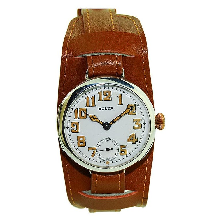 Rolex Sterling Silver Military Campaign Style Watch with Enamel Dial ...