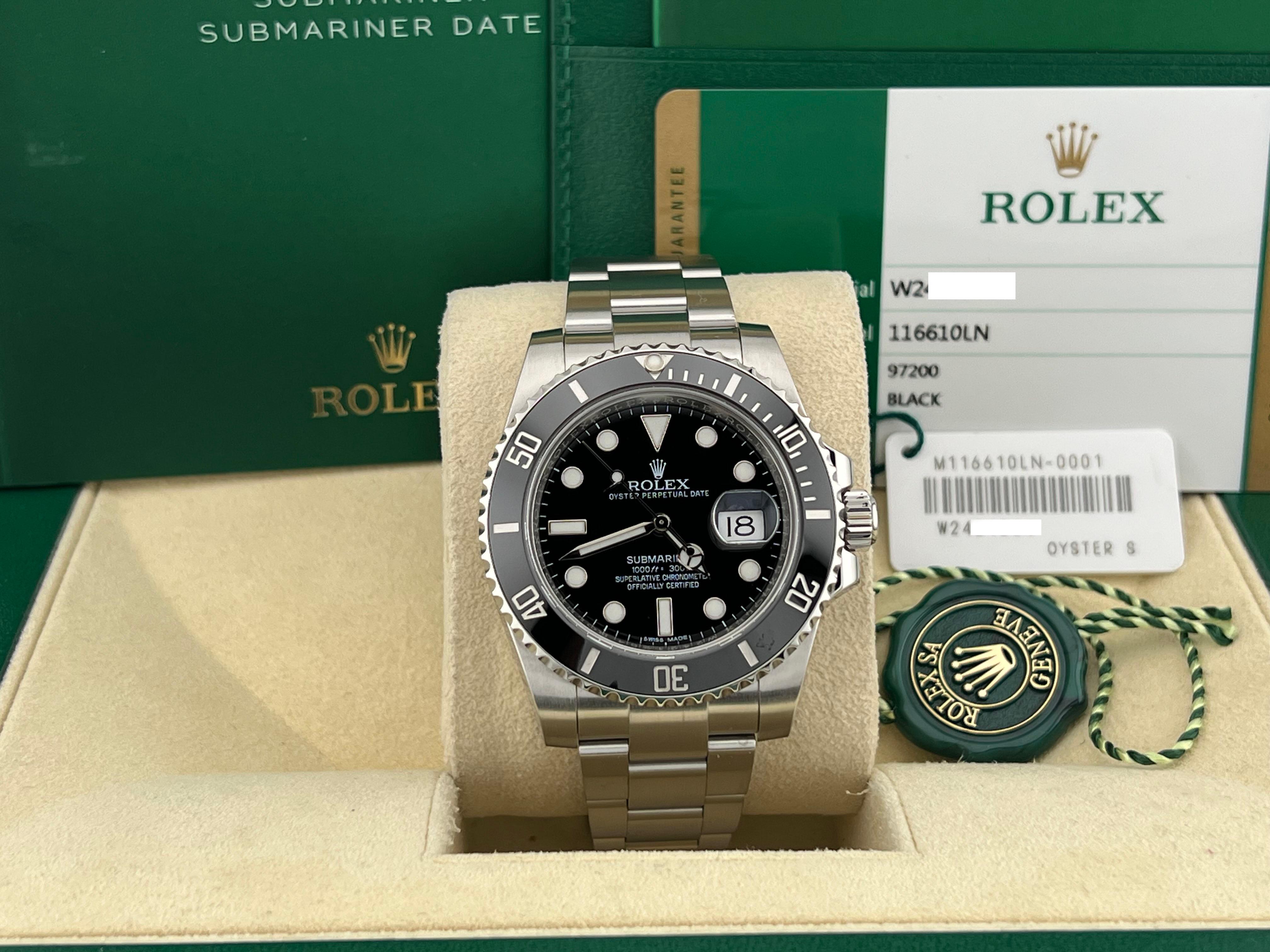Rolex Submariner 116610LN Black Ceramic Stainless Steel Box Paper 2017 For Sale at 1stDibs