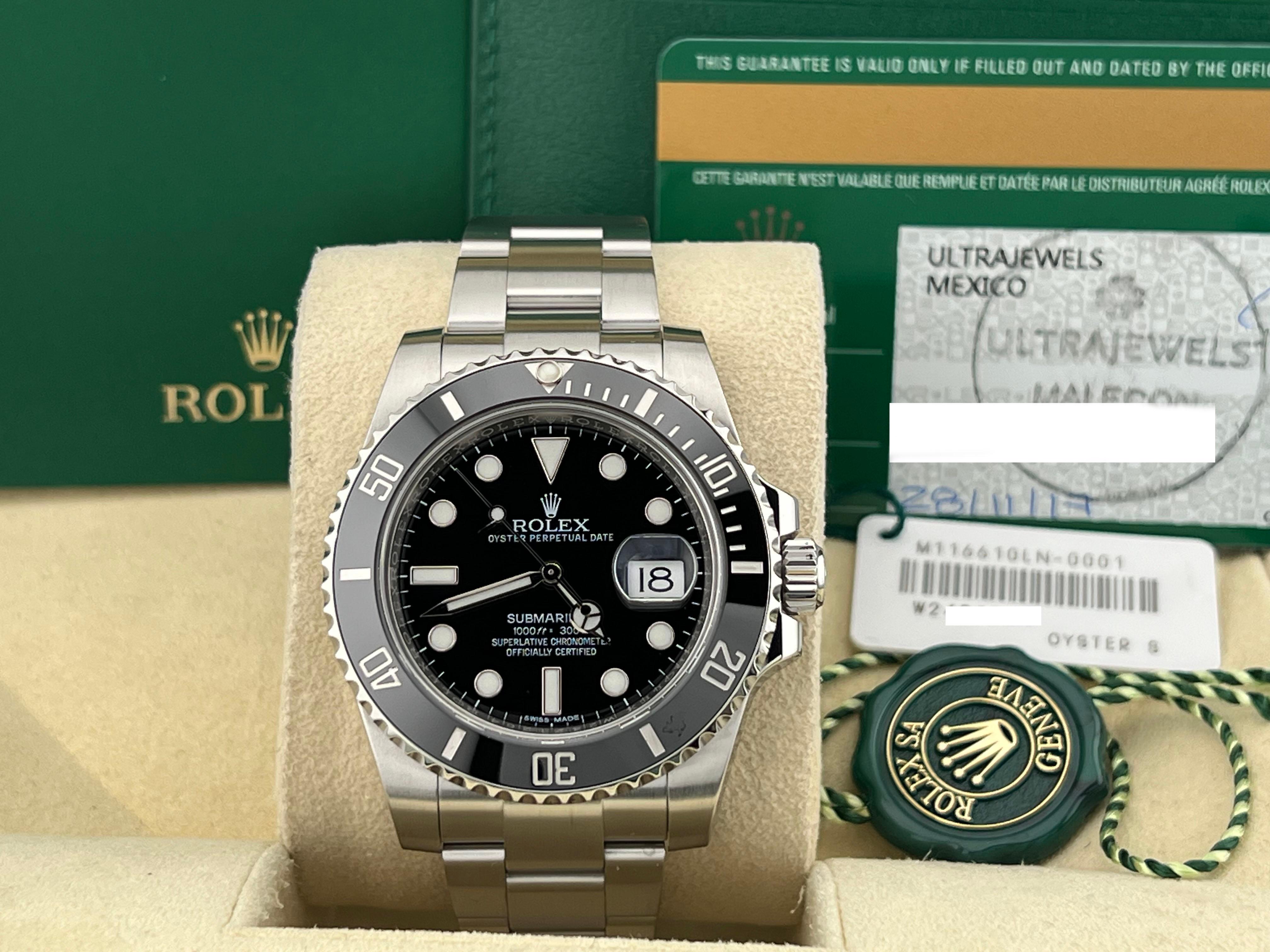 Rolex Submariner 116610LN Black Ceramic Stainless Steel Box Paper 2017 For Sale at 1stDibs