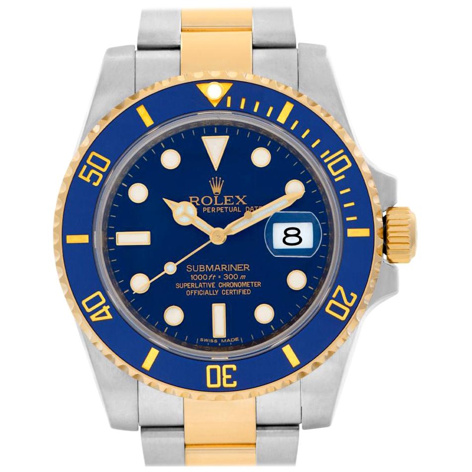 Rolex Submariner 116613, Blue Dial, Certified and Warranty at 1stDibs