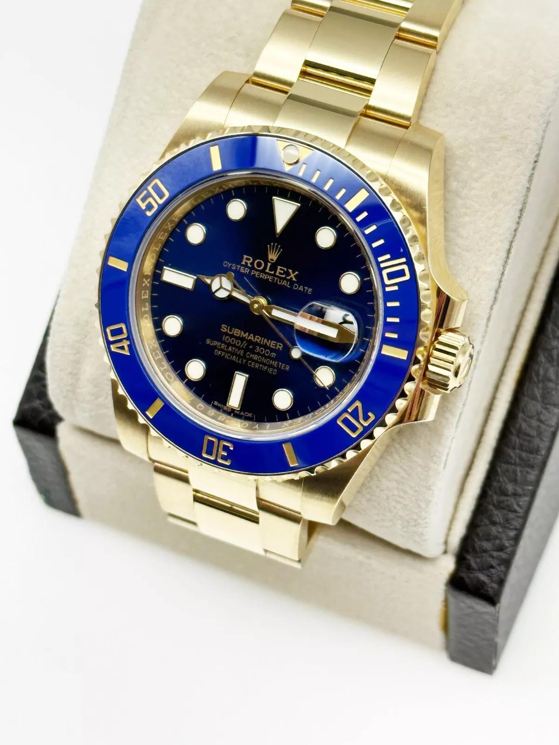 Rolex Submariner 116618LB Blue Ceramic 18K Yellow Gold Box Paper For ...