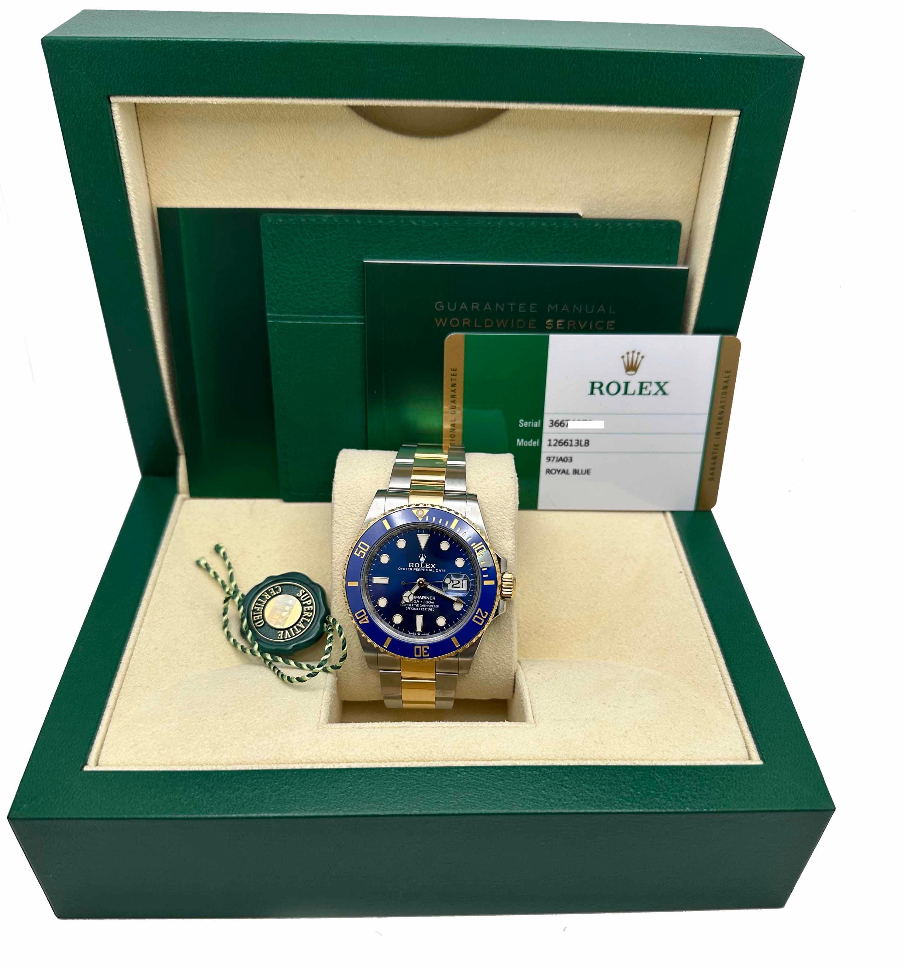 Rolex Submariner 126613LB Blue Ceramic 18K Yellow Gold Steel Box Paper ...