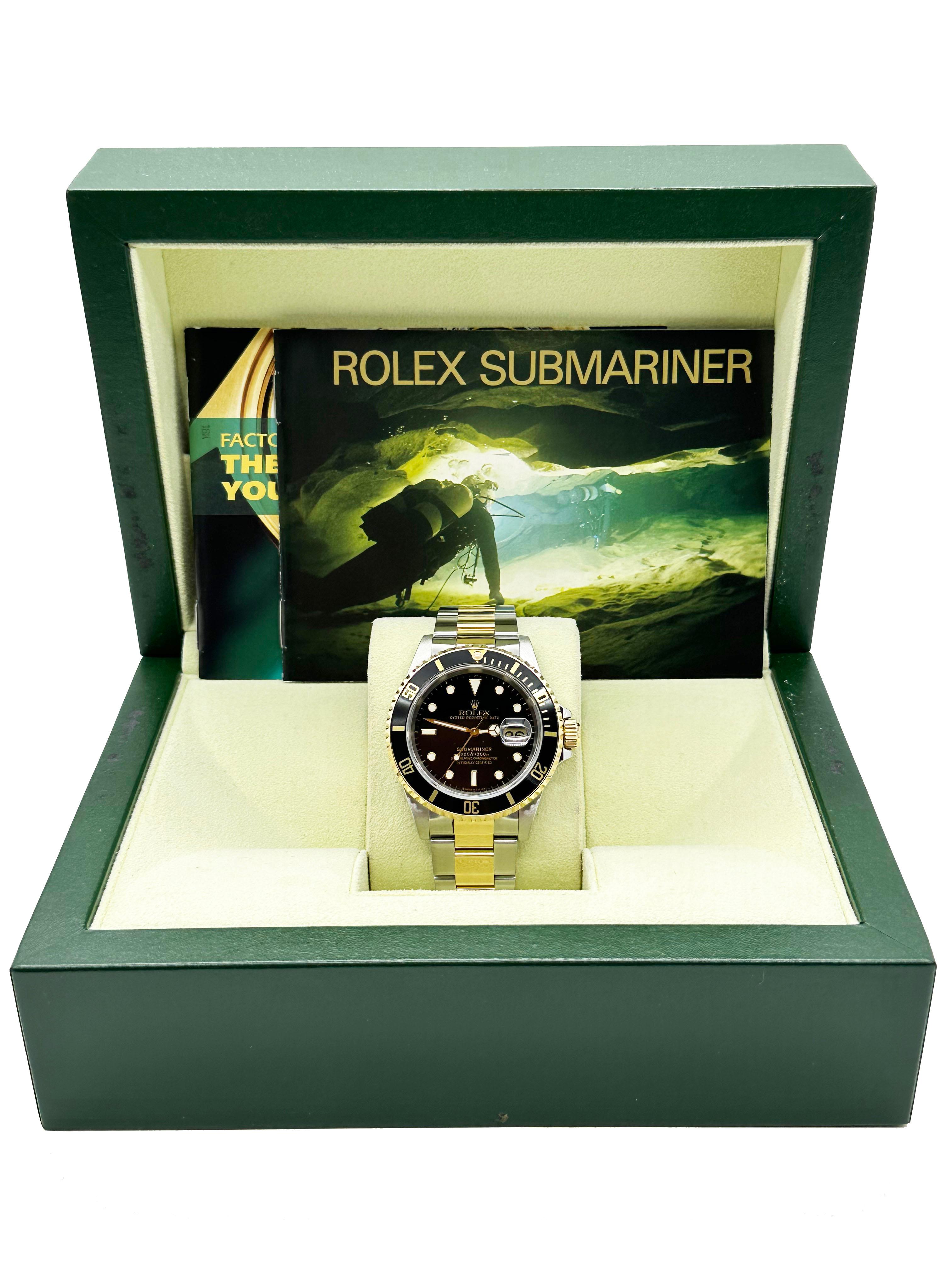 Rolex Submariner 16613 Black 18K Yellow Gold Stainless Steel Box and ...