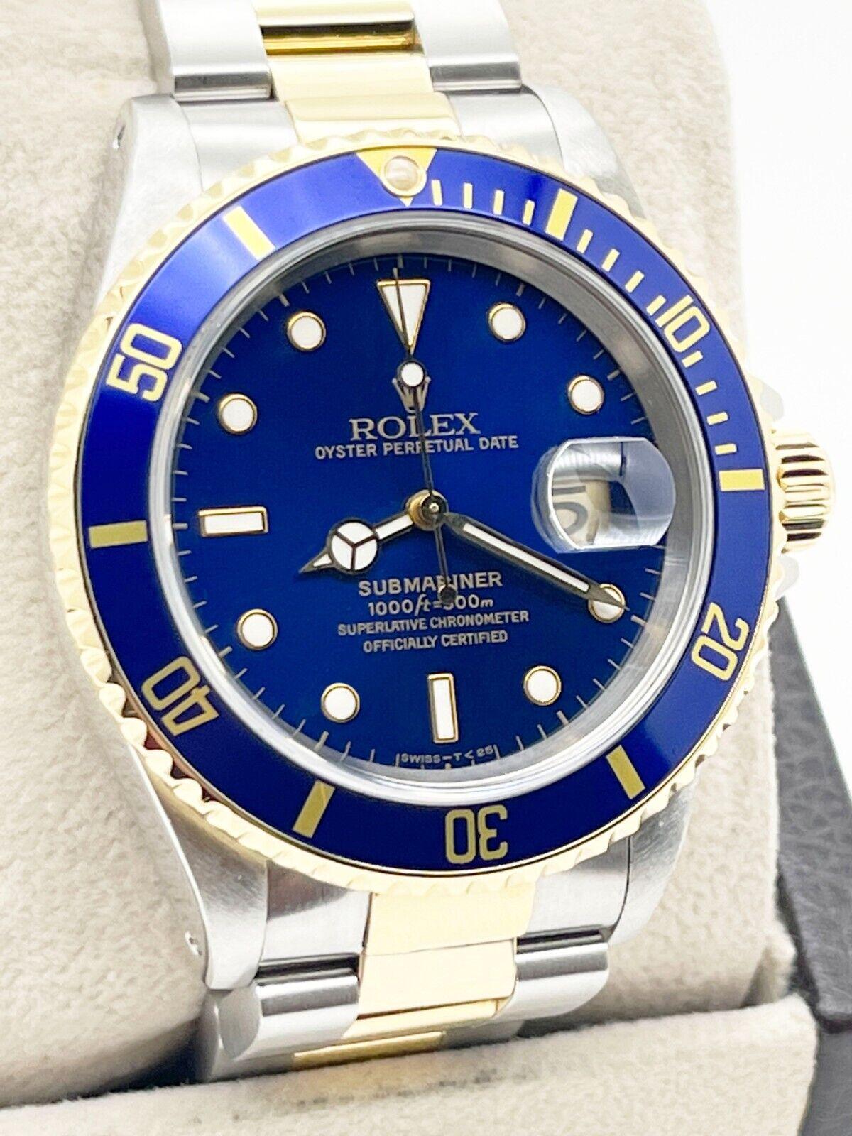 Rolex Submariner 16613 Blue Dial 18K Yellow Gold Stainless Steel For ...