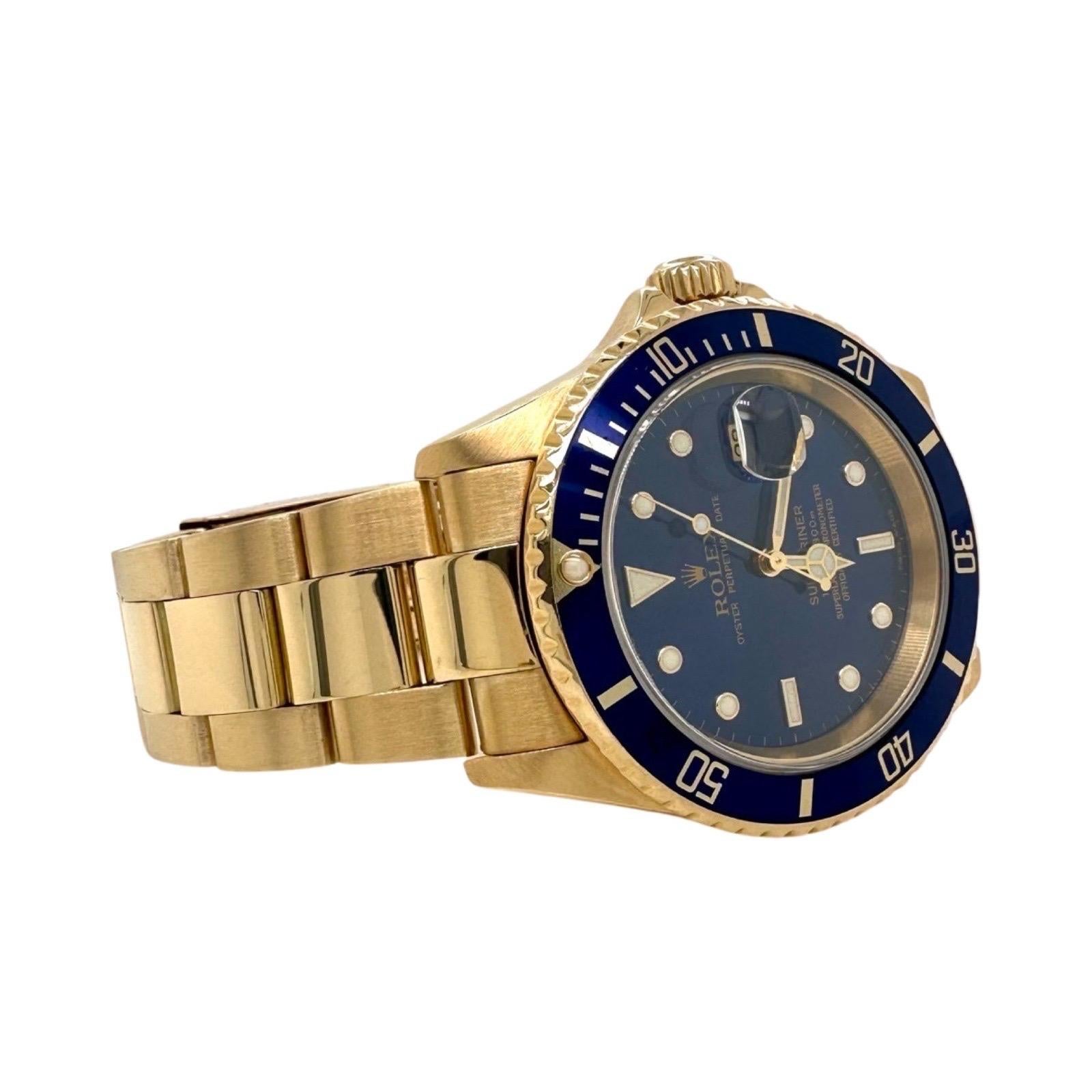 Rolex Submariner 16618 Yellow Gold Blue Dial Watch For Sale at 1stDibs