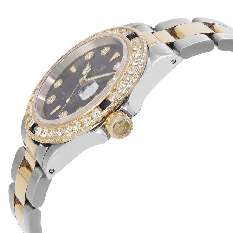 Rolex Submariner 18k Gold Steel Custom Diamond Bezel Blue Dial Men ...