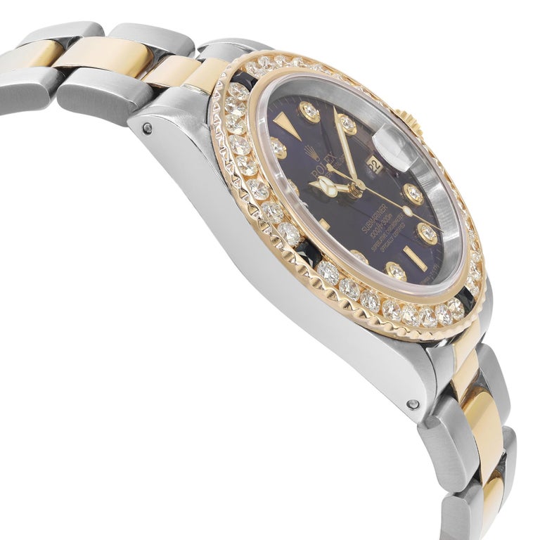 Rolex Submariner 18k Gold Steel Custom Diamond Bezel Blue Dial Men ...