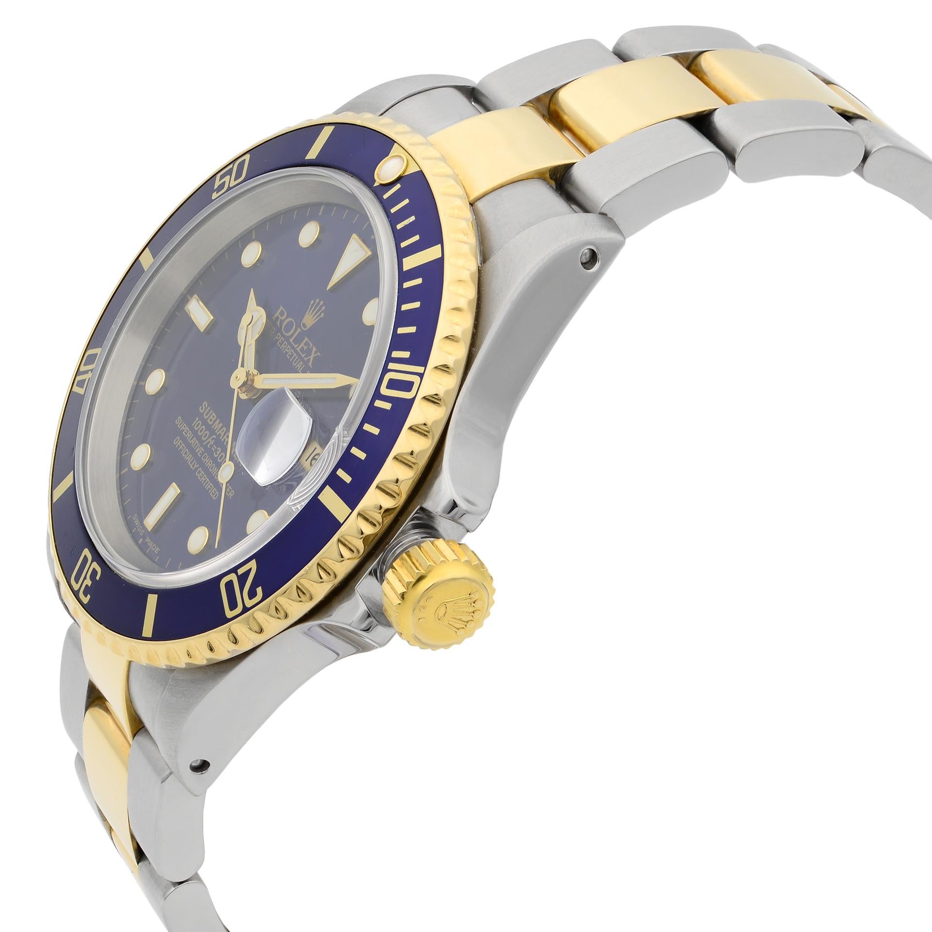 Rolex Submariner 18k Gold Steel Holes Blue Dial Automatic Mens Watch ...