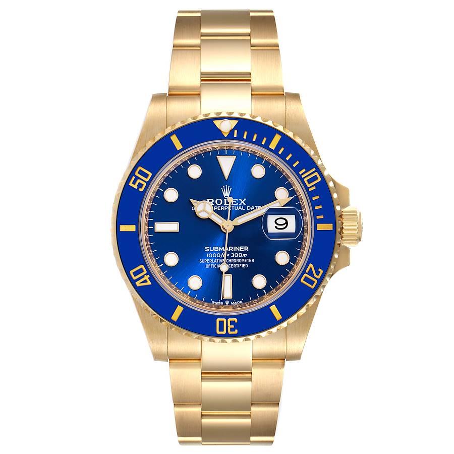 Rolex Submariner 18k Yellow Gold Blue Dial Bezel Mens Watch 126618 Box ...