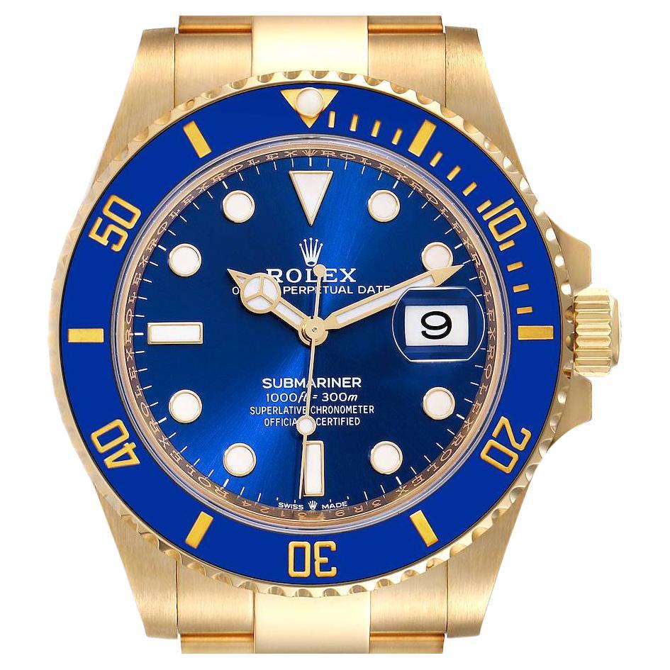 Rolex Submariner 18k Yellow Gold Blue Dial Bezel Mens Watch 126618 Box ...