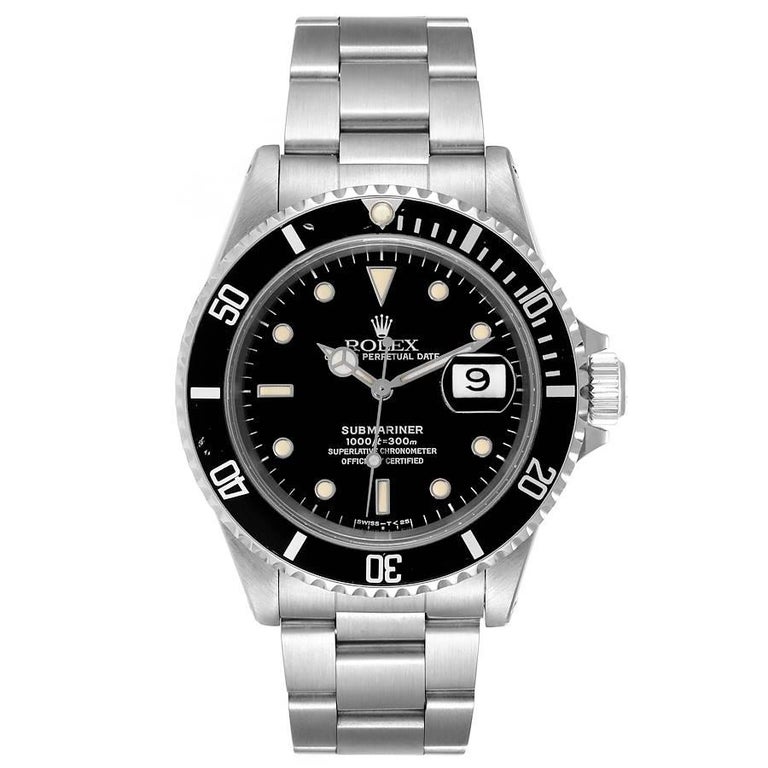 Rolex Submariner Black Dial Steel Mens Watch 16610 at 1stDibs