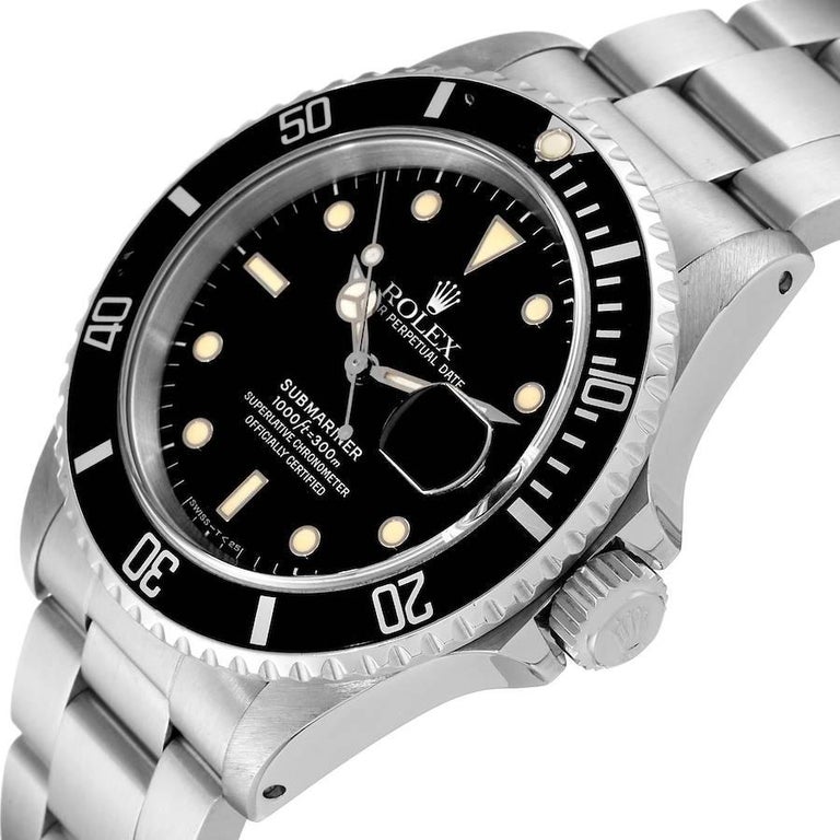 Rolex Submariner Black Dial Steel Mens Watch 16610 at 1stDibs