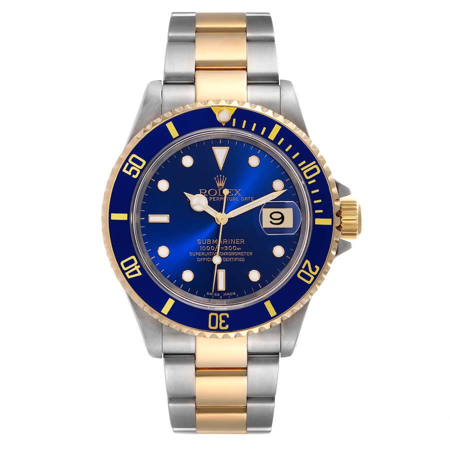 Rolex Submariner Blue Dial Steel Yellow Gold Mens Watch 16613 Box ...