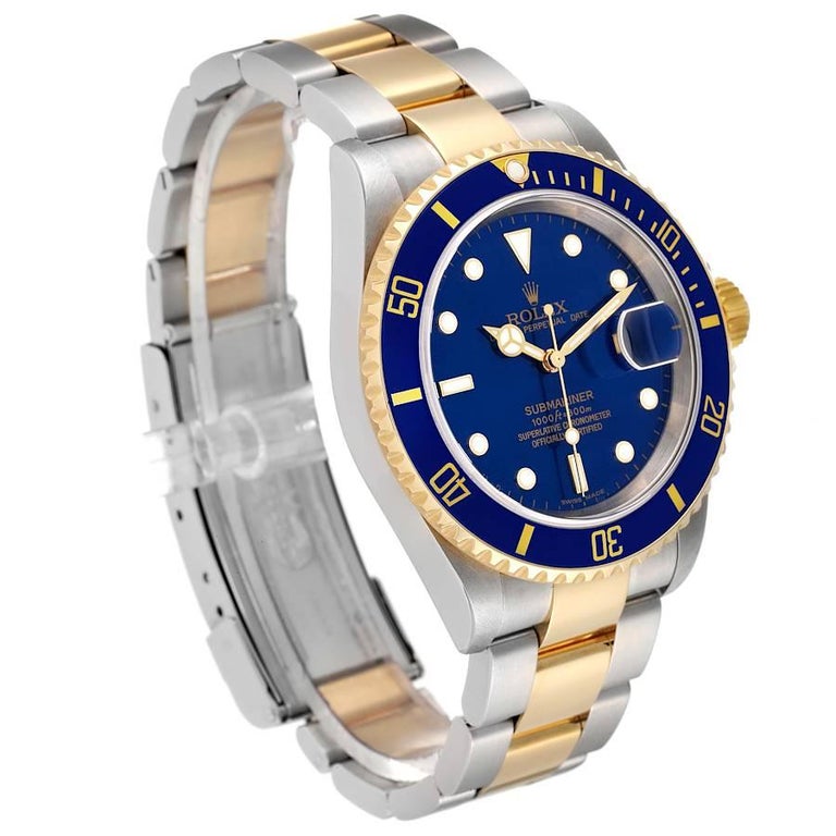 Rolex Submariner Blue Dial Steel Yellow Gold Mens Watch 16613 Box ...