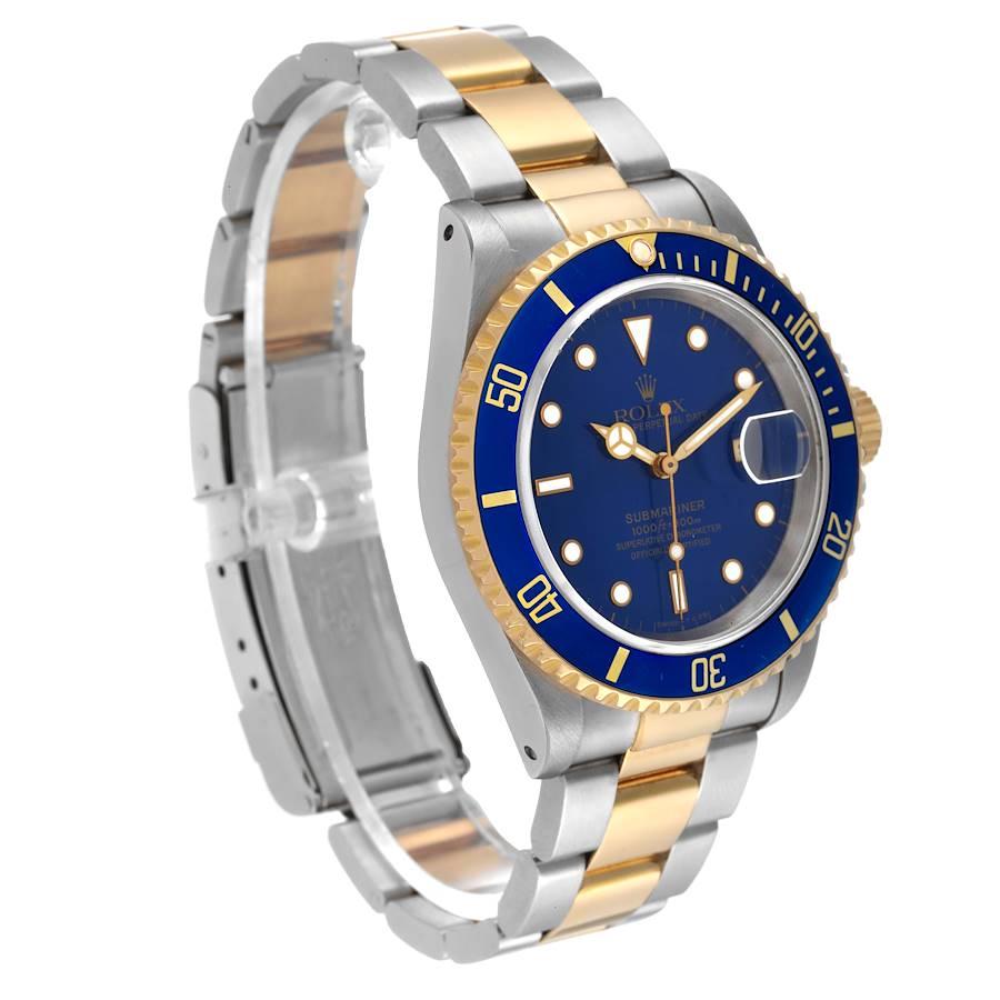 Rolex Submariner Blue Dial Steel Yellow Gold Mens Watch 16613 Box ...