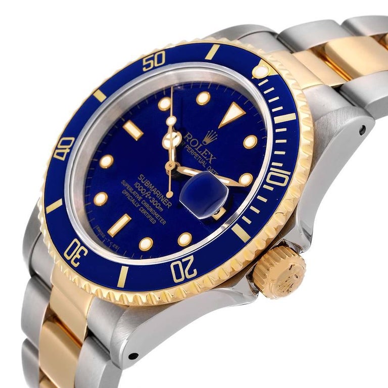 Rolex Submariner Blue Dial Steel Yellow Gold Mens Watch 16613 Box ...