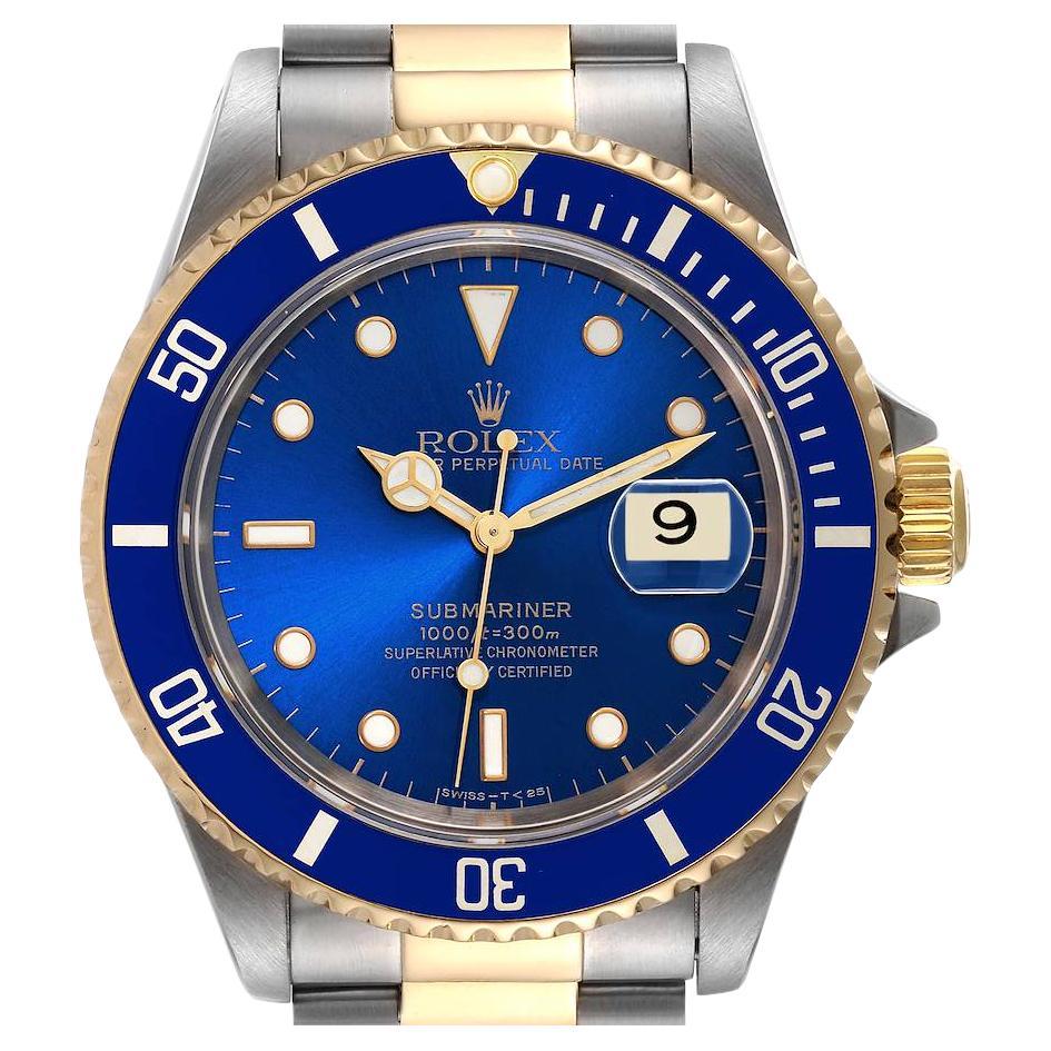 Rolex Submariner Blue Dial Steel Yellow Gold Mens Watch 16613 Box ...