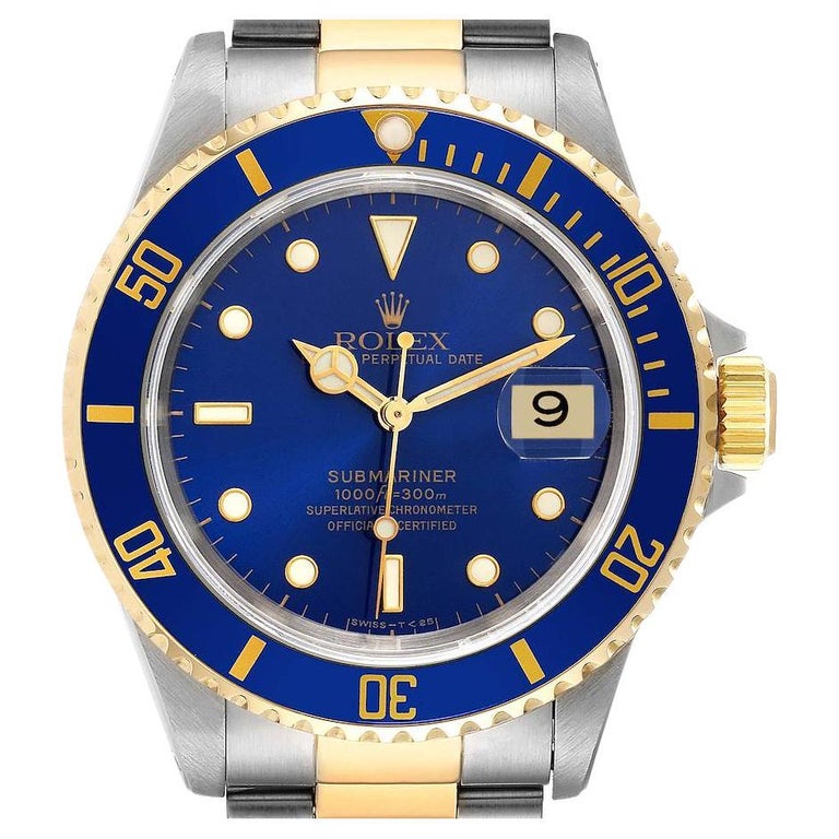 Rolex Submariner Blue Dial Steel Yellow Gold Mens Watch 16613 at 1stDibs