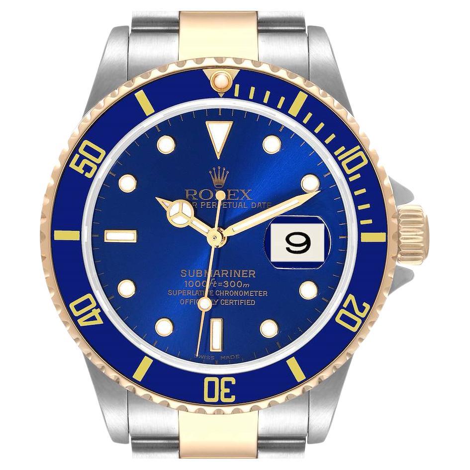 Rolex 16808 Submariner 18 Karat Yellow Gold Blue Dial Automatic Men's ...