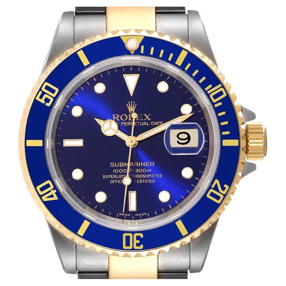 Rolex 16808 Submariner 18 Karat Yellow Gold Blue Dial Automatic Men's ...