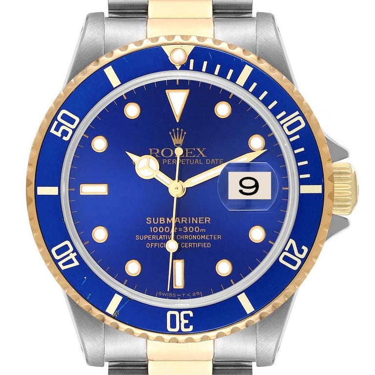 Rolex Submariner Blue Dial Steel Yellow Gold Mens Watch 16613 at 1stDibs