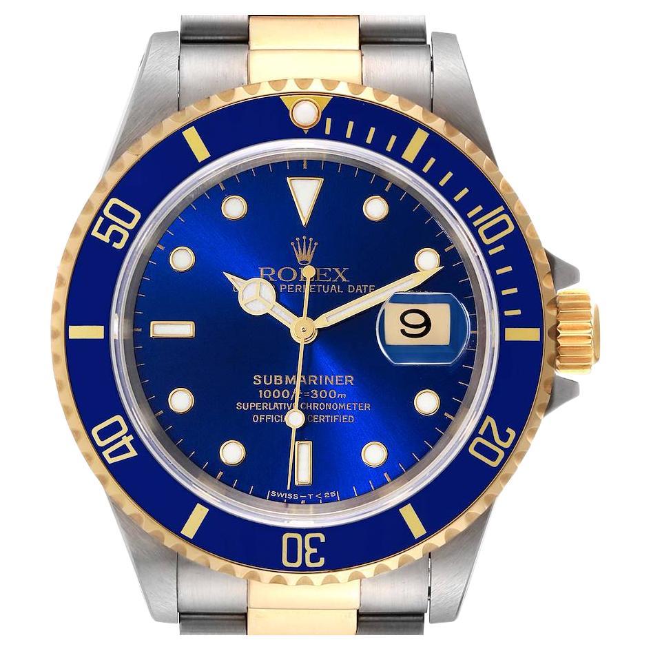 Rolex Submariner 18K Gold Steel No Holes Gray Serti Diamond Dial Watch ...