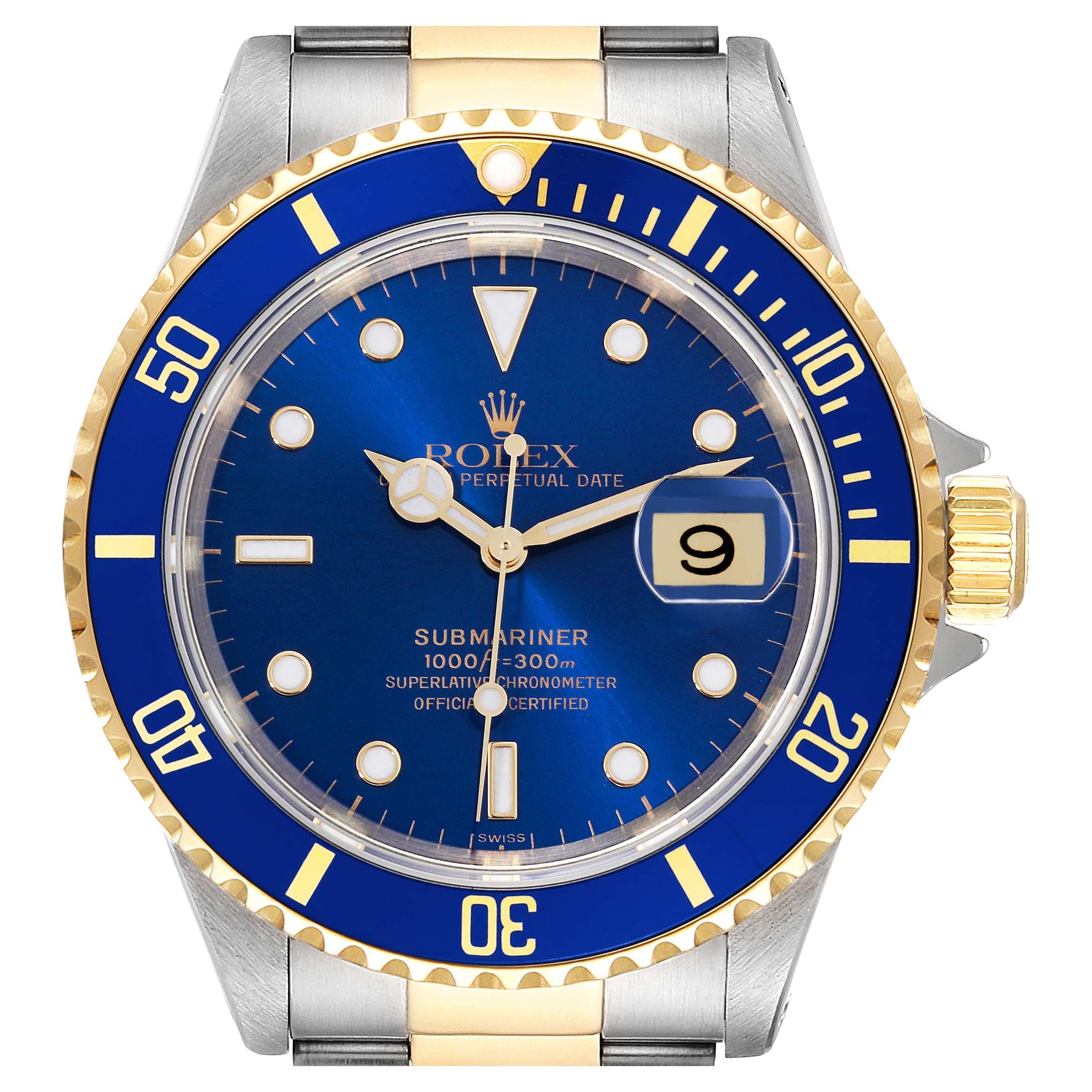 Rolex Submariner Blue Dial Steel Yellow Gold Mens Watch 16613 For Sale ...