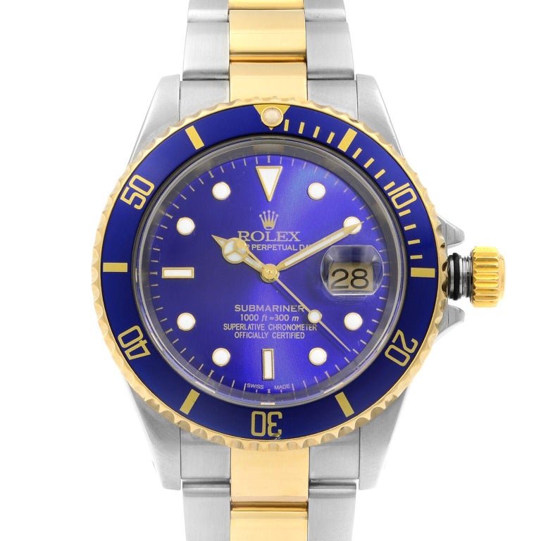 Rolex Submariner Blue on Blue 18 Karat Gold Steel Automatic Men's Watch ...