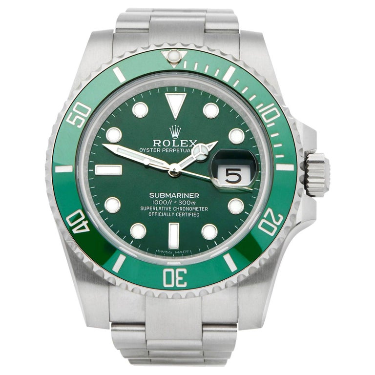 Rolex Submariner Date 116610LV Men's Stainless Steel Hulk Watch at 1stDibs