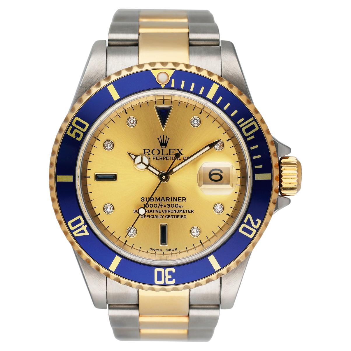 Rolex Two-Tone Submariner Watch with Black Dial, Model 16613 at 1stDibs ...