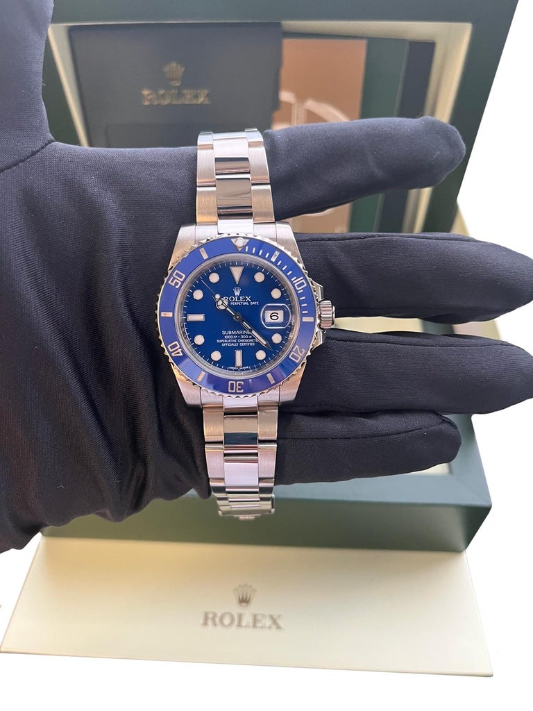 Rolex Submariner Date 18k White Gold Smurf Blue Ceramic Mens Watch ...
