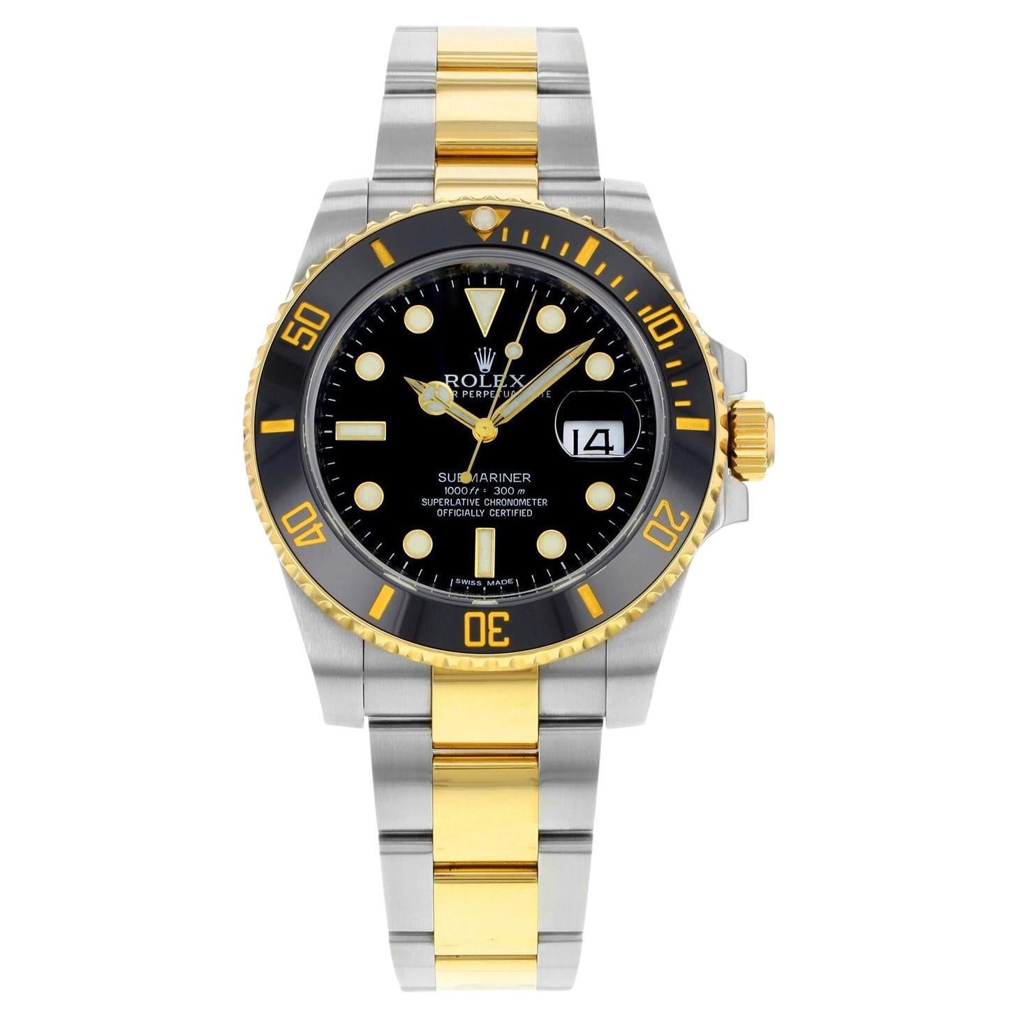 Rolex Submariner Date Two-Tone Gold Black Dive Ceramic Steel Watch ...
