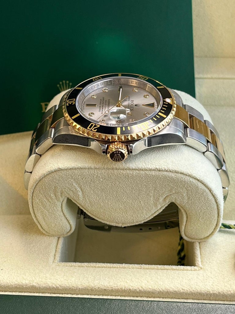 Rolex Submariner Date Black Steel Gold Bezel Sultan Serti Diamond Dial ...