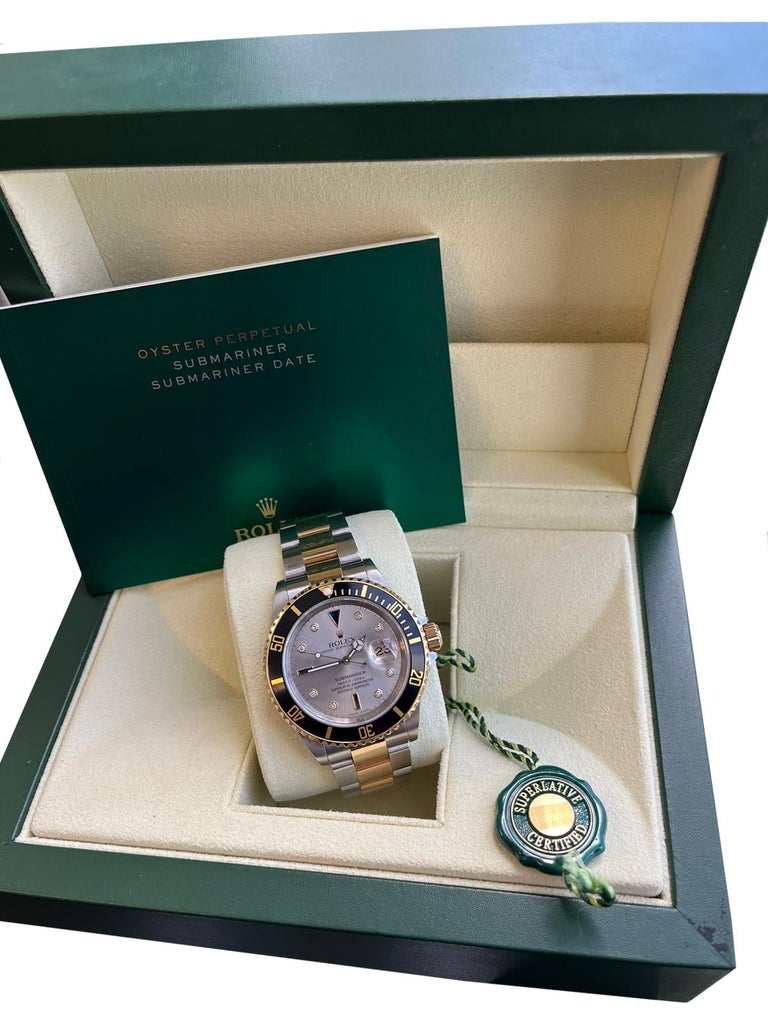 Rolex Submariner Date Black Steel Gold Bezel Sultan Serti Diamond Dial ...
