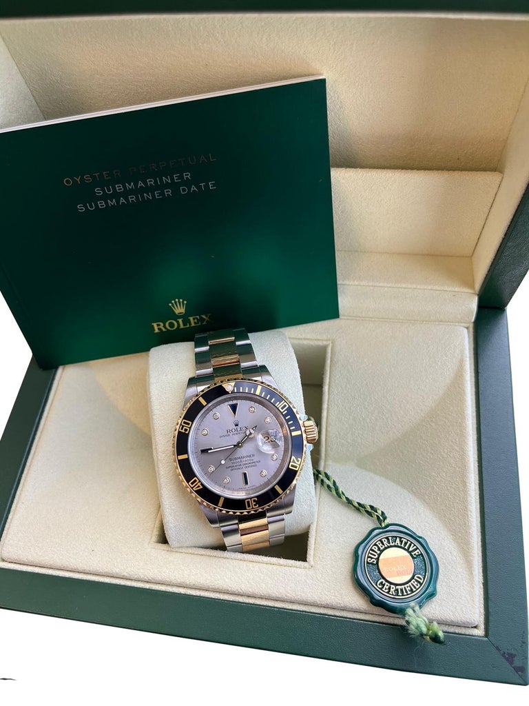 Rolex Submariner Date Black Steel Gold Bezel Sultan Serti Diamond Dial ...