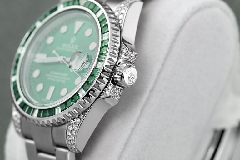Rolex Submariner Date Emerald / Diamond Stainless Steel Watch Green ...