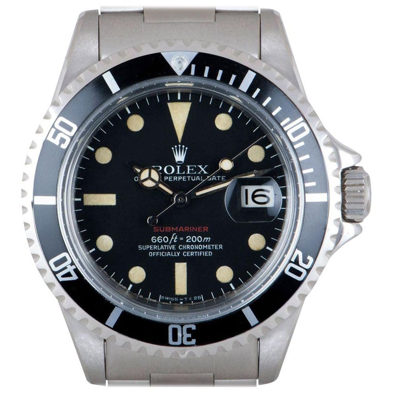 Rolex Submariner Date Red Writing Vintage Stainless Steel Mark V 1680 ...