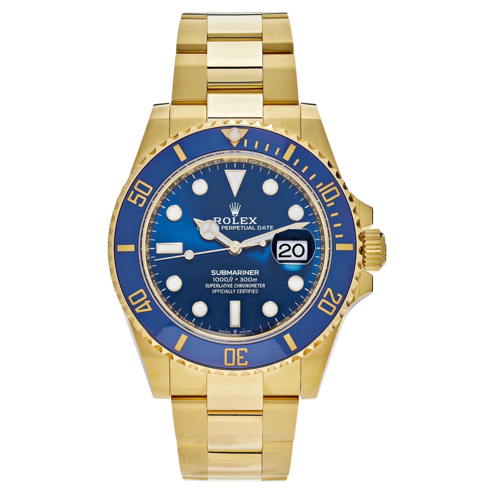 Rolex Submariner 18k Yellow Gold Blue Dial Bezel Mens Watch 126618 Box ...