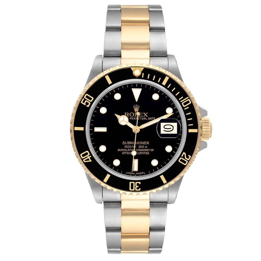 Rolex Submariner Steel 18K Yellow Gold Black Dial Mens Watch 16803 at ...