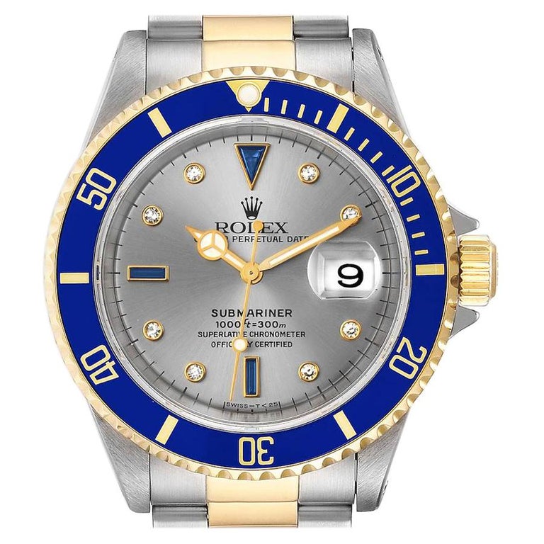 Rolex Submariner Steel Gold Diamond Sapphire Serti Dial Men's Watch ...