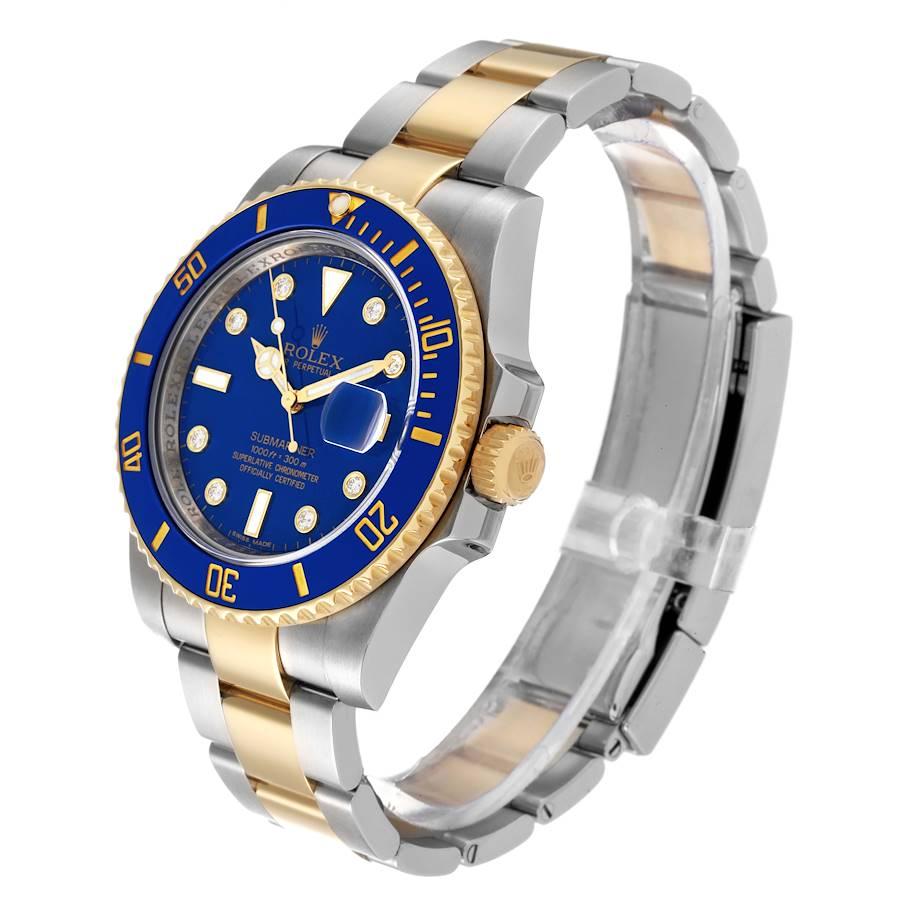 Rolex Submariner Steel Yellow Gold Blue Diamond Dial Mens Watch 116613 ...