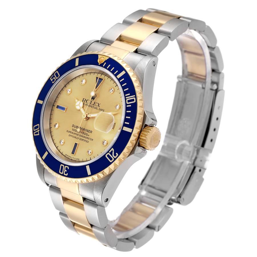 Rolex Submariner Steel Yellow Gold Diamond Sapphire Serti Dial Mens ...