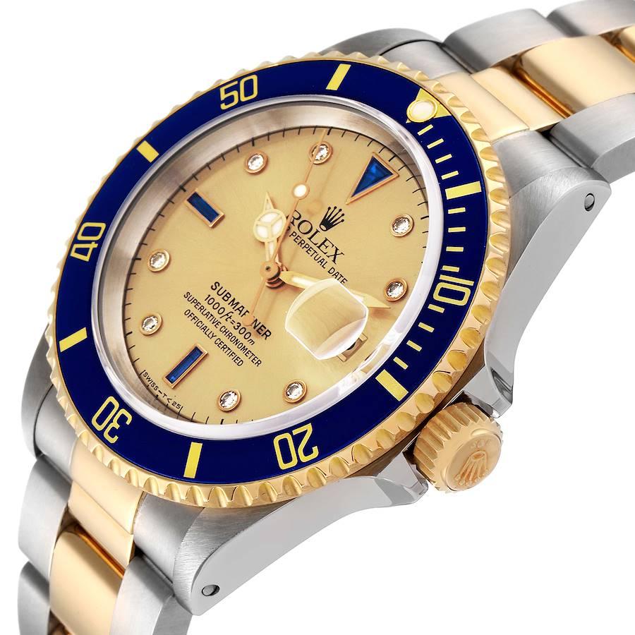 Rolex Submariner Steel Yellow Gold Diamond Sapphire Serti Dial Mens ...
