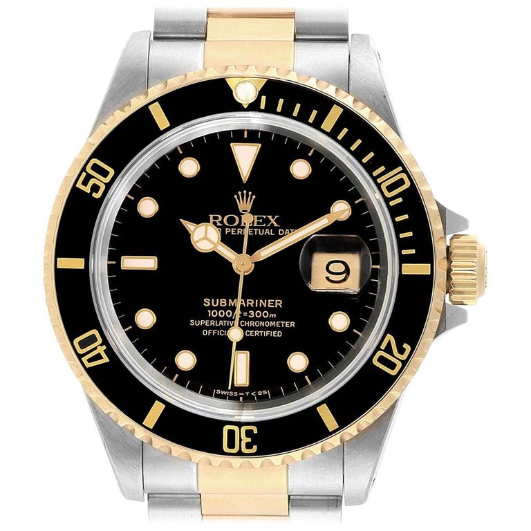 Rolex Submariner Steel Yellow Gold Oyster Bracelet Men's Watch 16613 ...