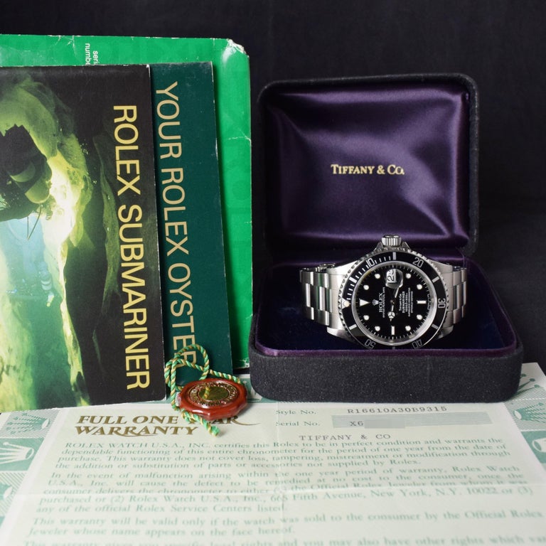 Rolex Submariner Tiffany and Co. 16610 Steel Automatic Watch w/Paper ...