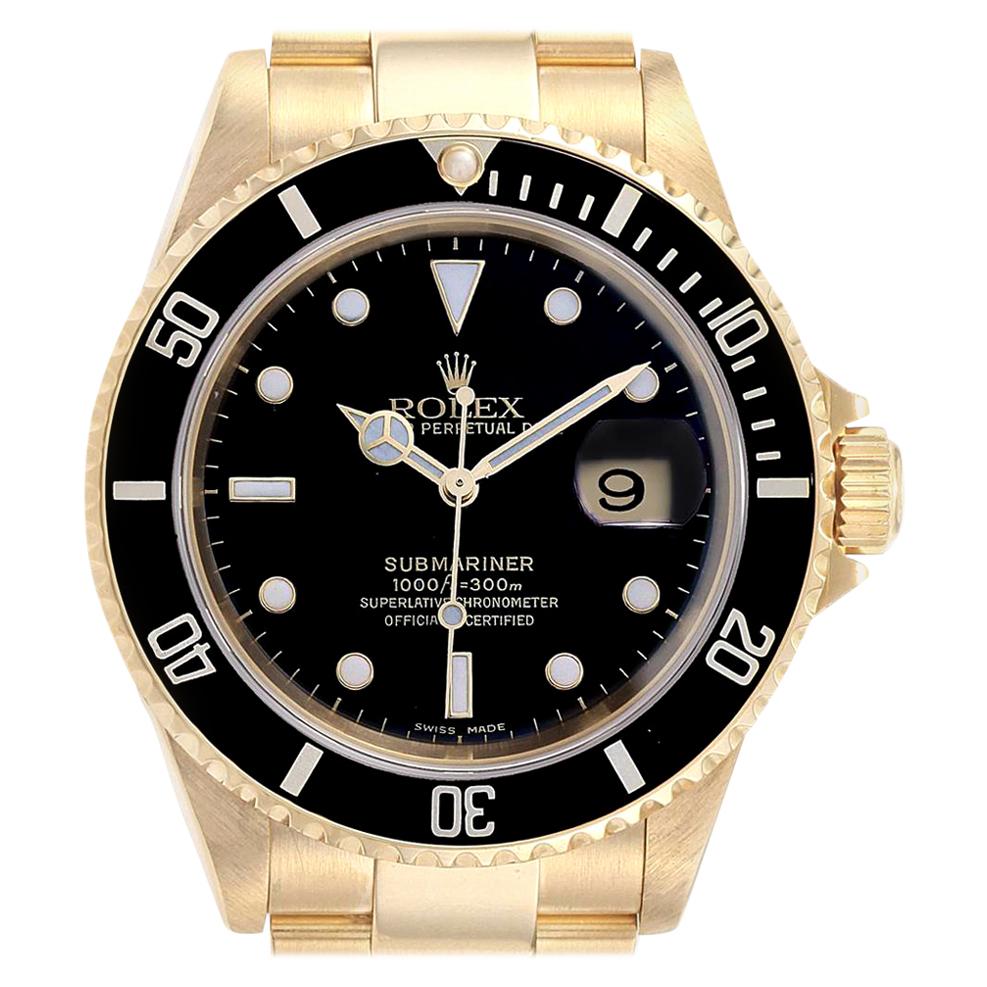 Rolex Submariner Yellow Gold Black Dial Bezel Men's Watch 16618 For ...