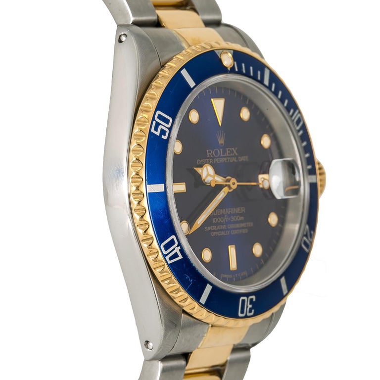 Rolex Submariner 16613, Blue Dial Certified Authentic For Sale at 1stDibs
